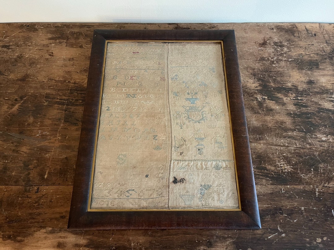 Large Alphabet Sampler, Silk on Linen in Mahogany Frame, Likely English ...