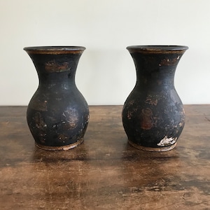 Pair Baluster Form Redware Garniture Vases With Decoupage Decoration ...