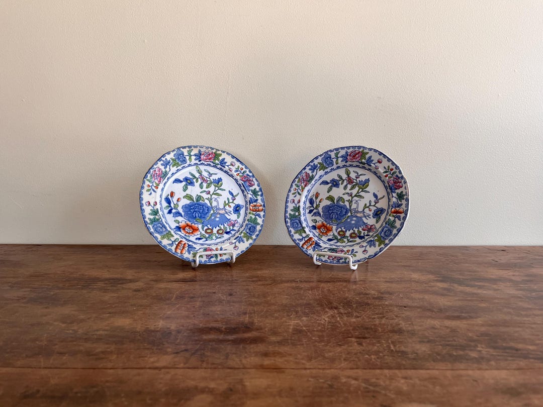 Pair Transferware Plates, Masons Indian Grasshopper Pattern, Early 19th ...