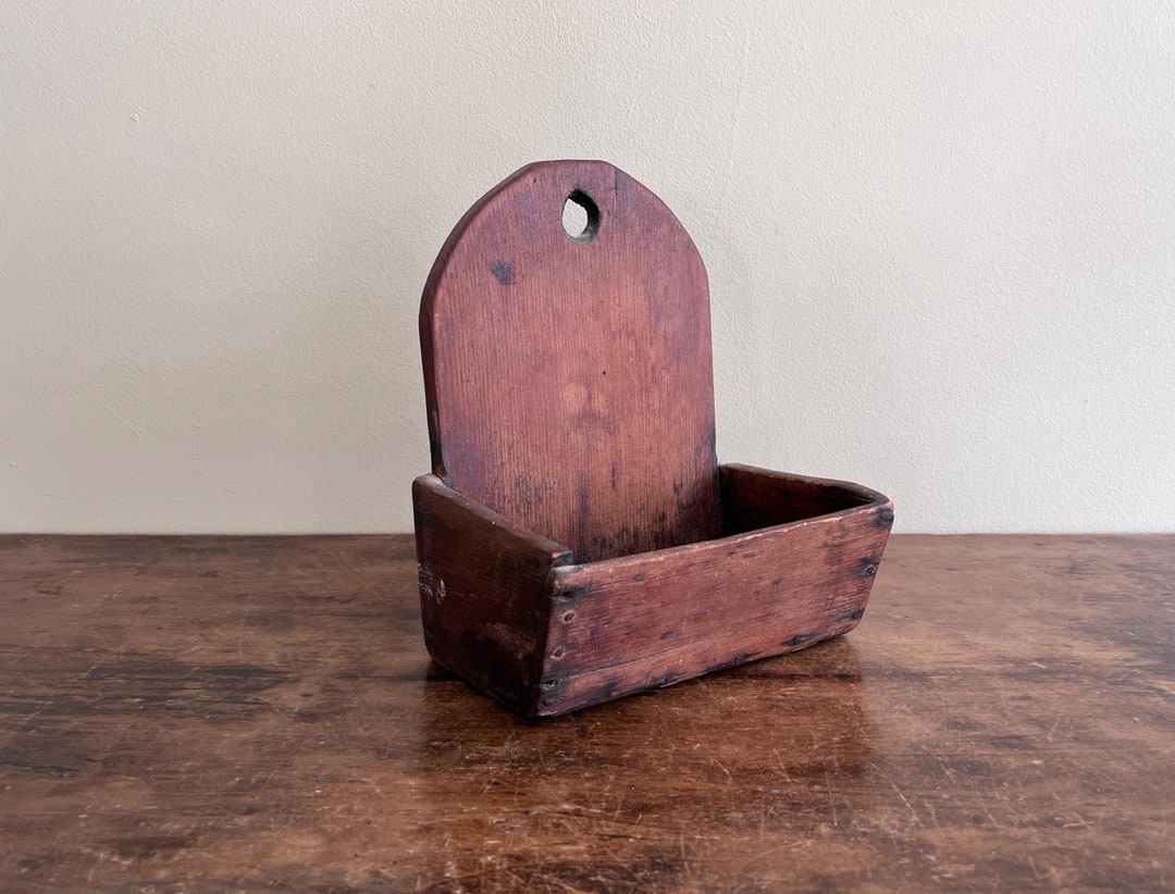 White Pine Tombstone Back Wall Box, Traces of Old Green Paint, American ...