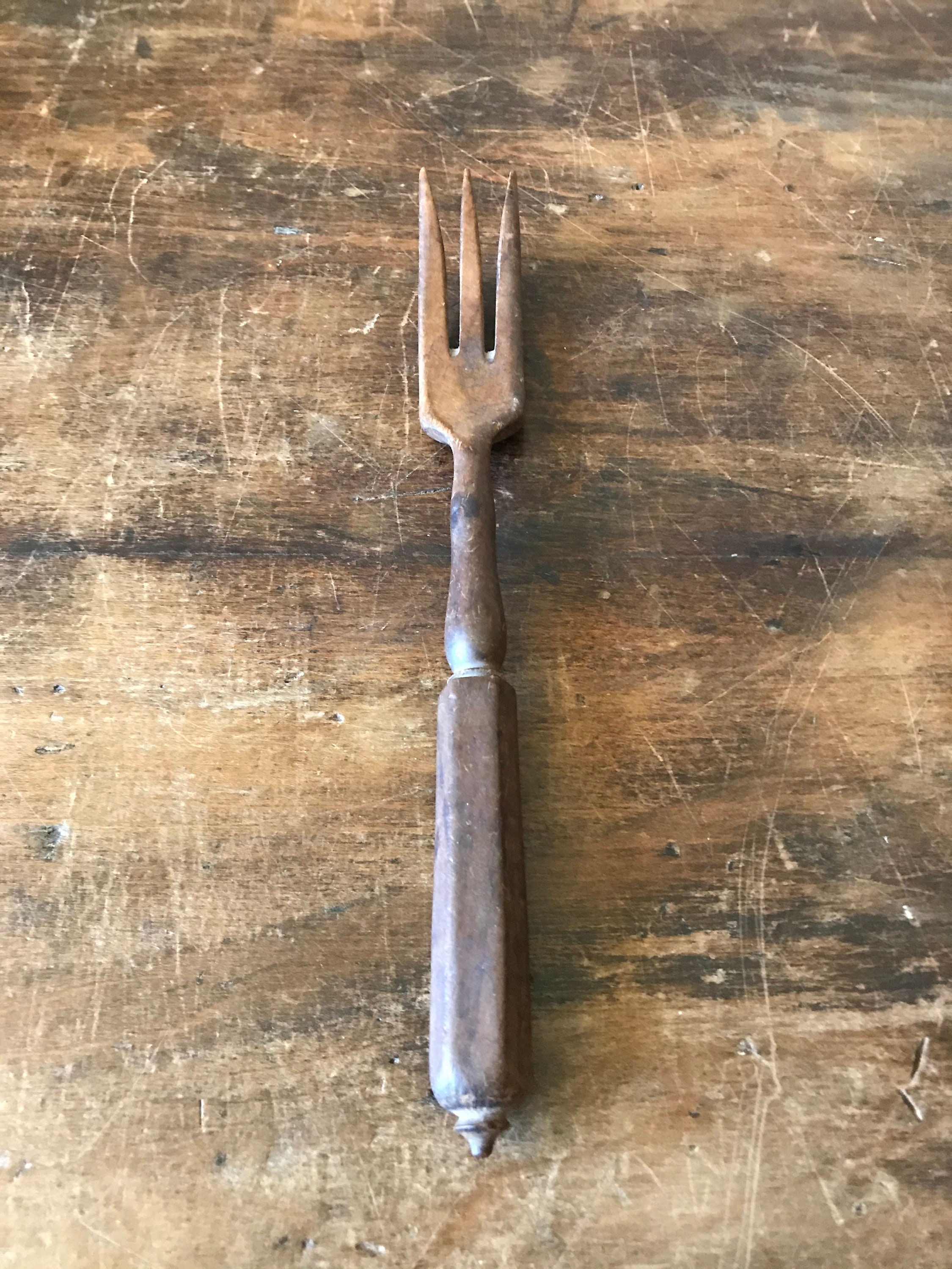 Carved and Turned Treen Fork, Maple in Original, Undisturbed Surface ...