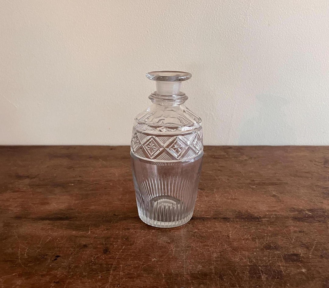 Blown and Cut Barrel Form Cruet or Small Decanter, Colorless Lead Glass ...
