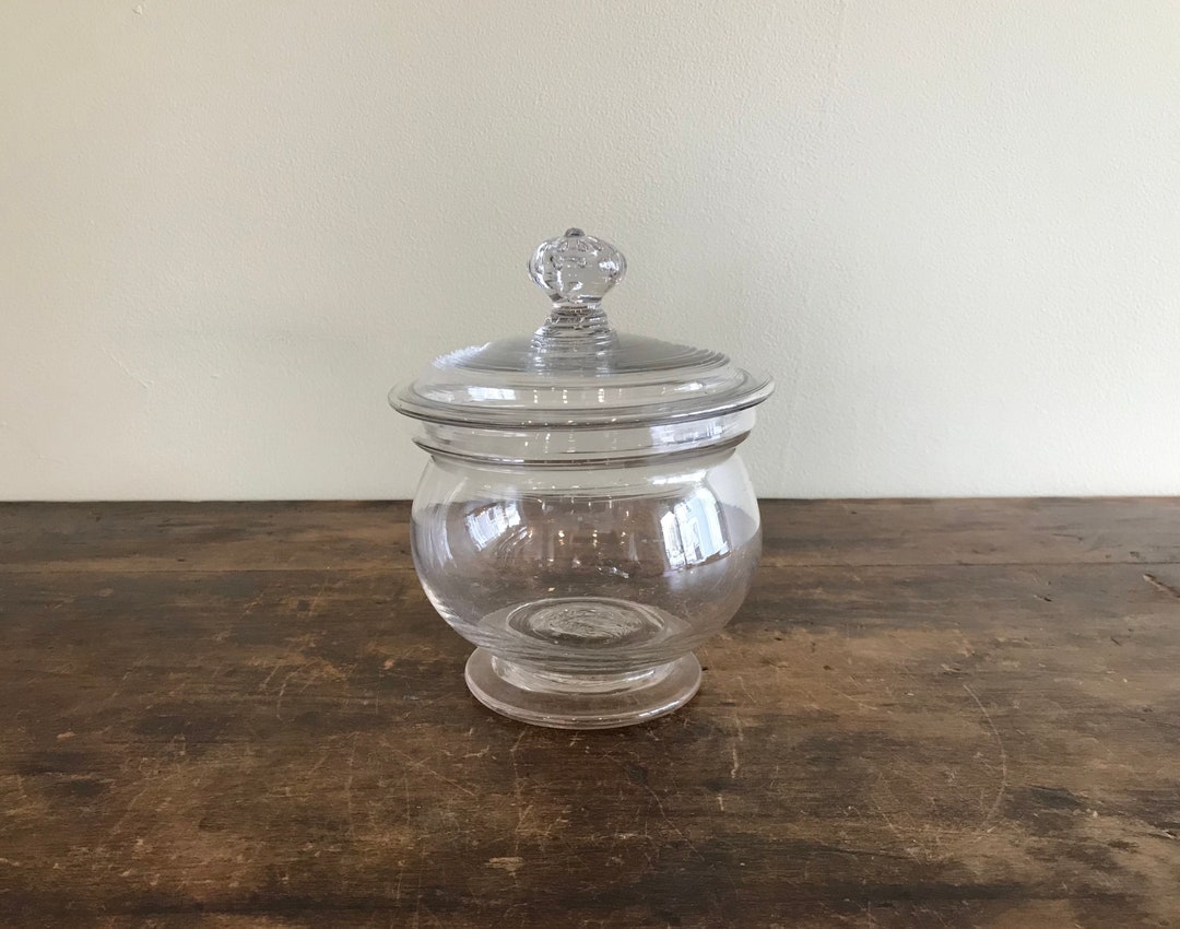 Free Blown Sugar Bowl With Trapped Air Bubble Finial, Colorless Lead ...