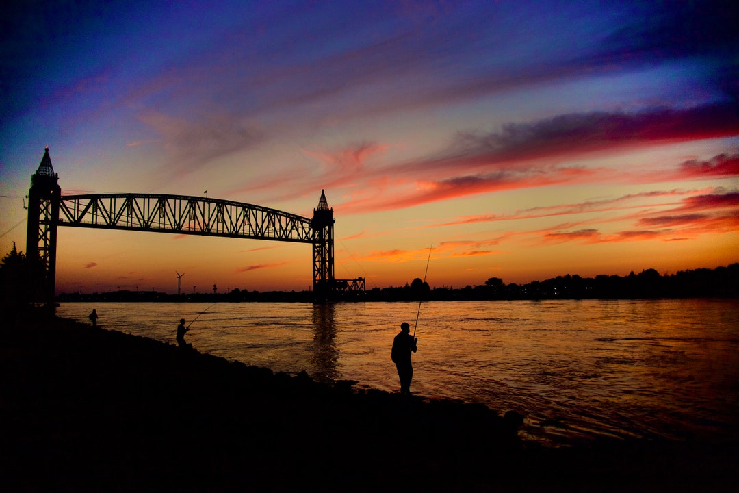 Cape Cod Canal Sunset Photo Railroad Train Bridge Photography Fishermen ...