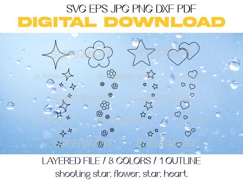 Y2K Shooting Stars, Stars, Hearts, Flowers, Daisy, SVG, Silhouette ...