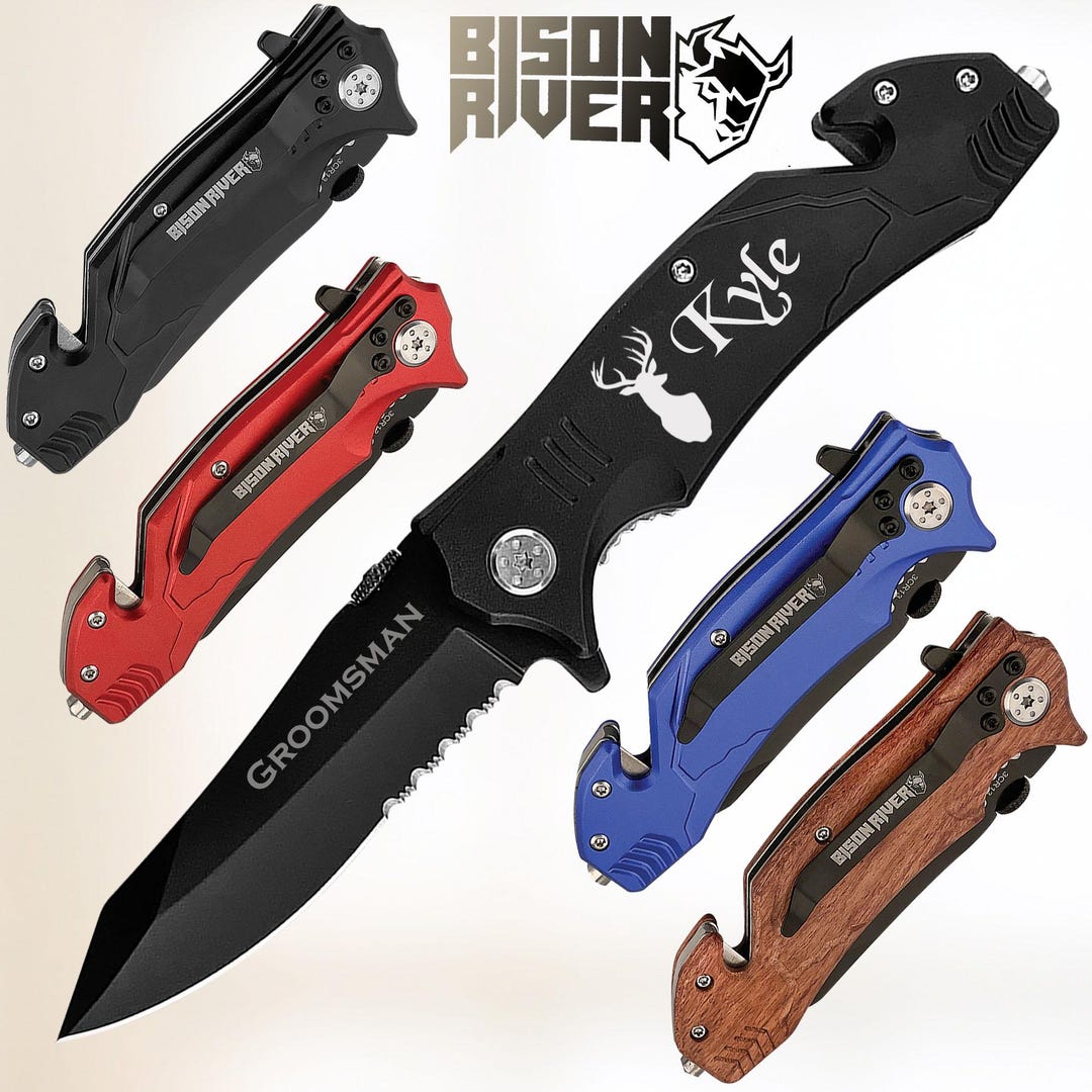 Personalized Bison River Rescue Knife – Custom Utility Knife With Seat ...
