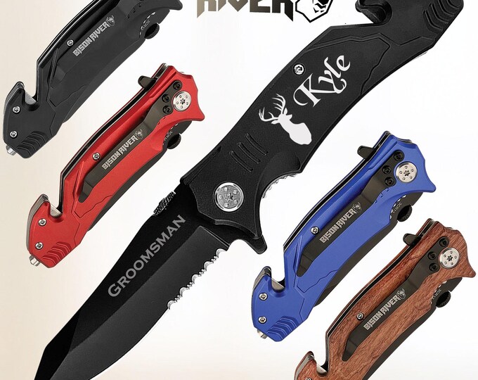 Personalized Bison River Rescue Knife – Custom Utility Knife With Seat ...