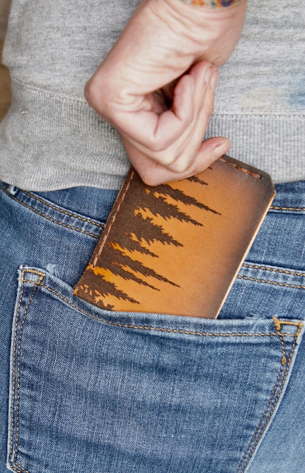 Minimalist Leather Wallet Trees Wallet Slim Wallet Front | Etsy