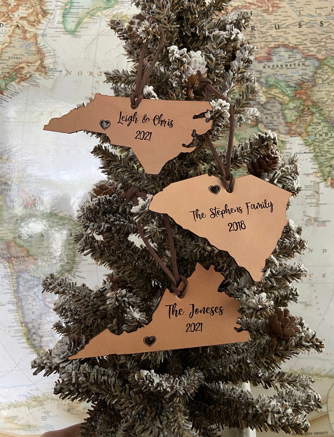 Personalized Leather State Shape Ornament Choose Your State and ...