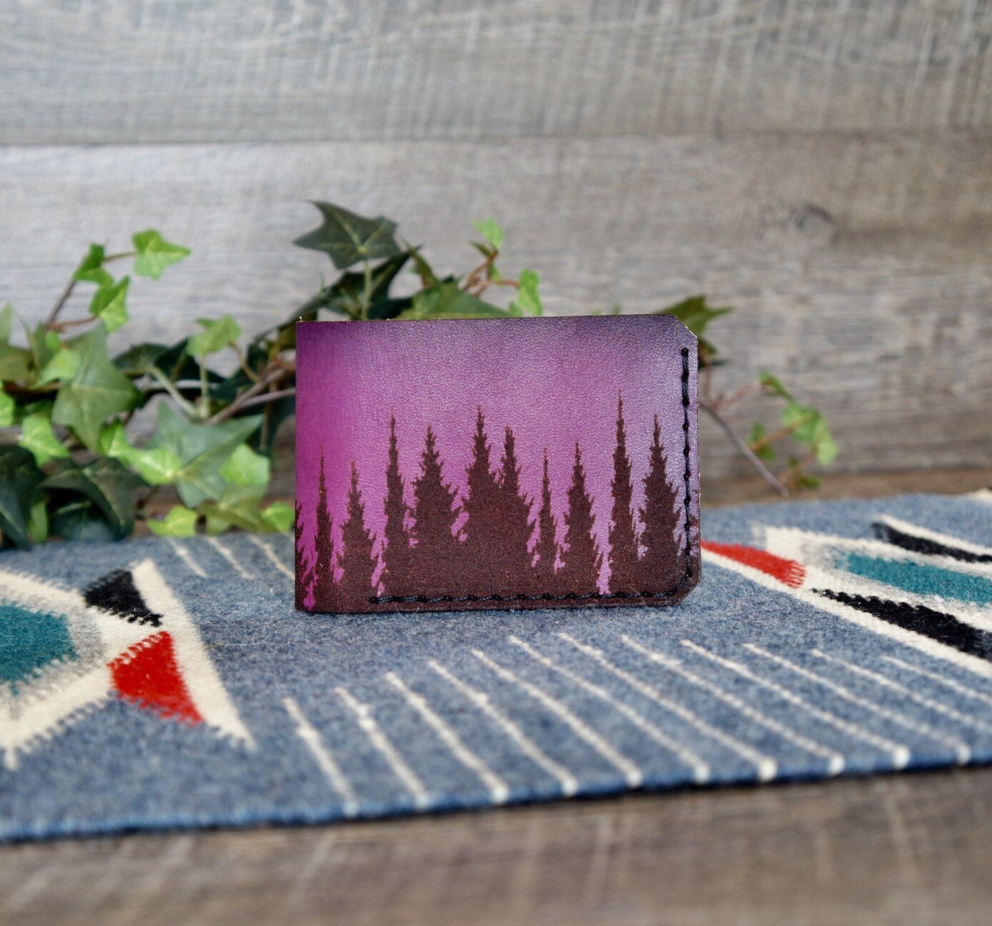 Minimalist Leather Wallet Trees Wallet Slim Wallet Front | Etsy