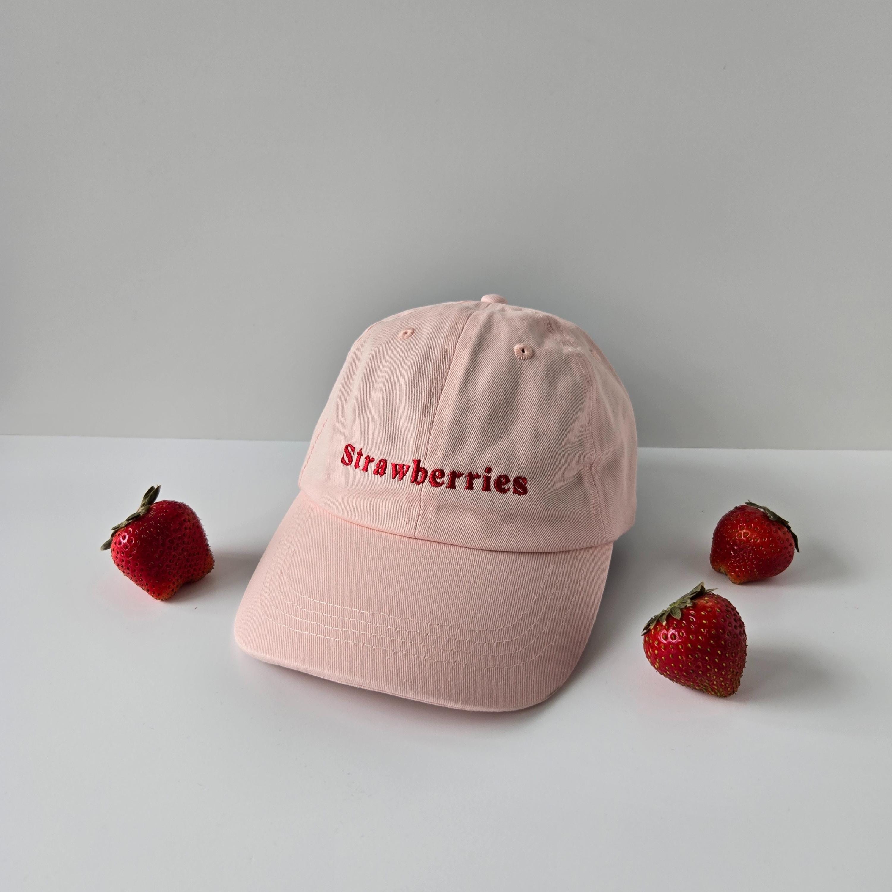 Pink Embroidered Cotton Hat Pastel Baseball Cap Cute Summer Strawberry ...