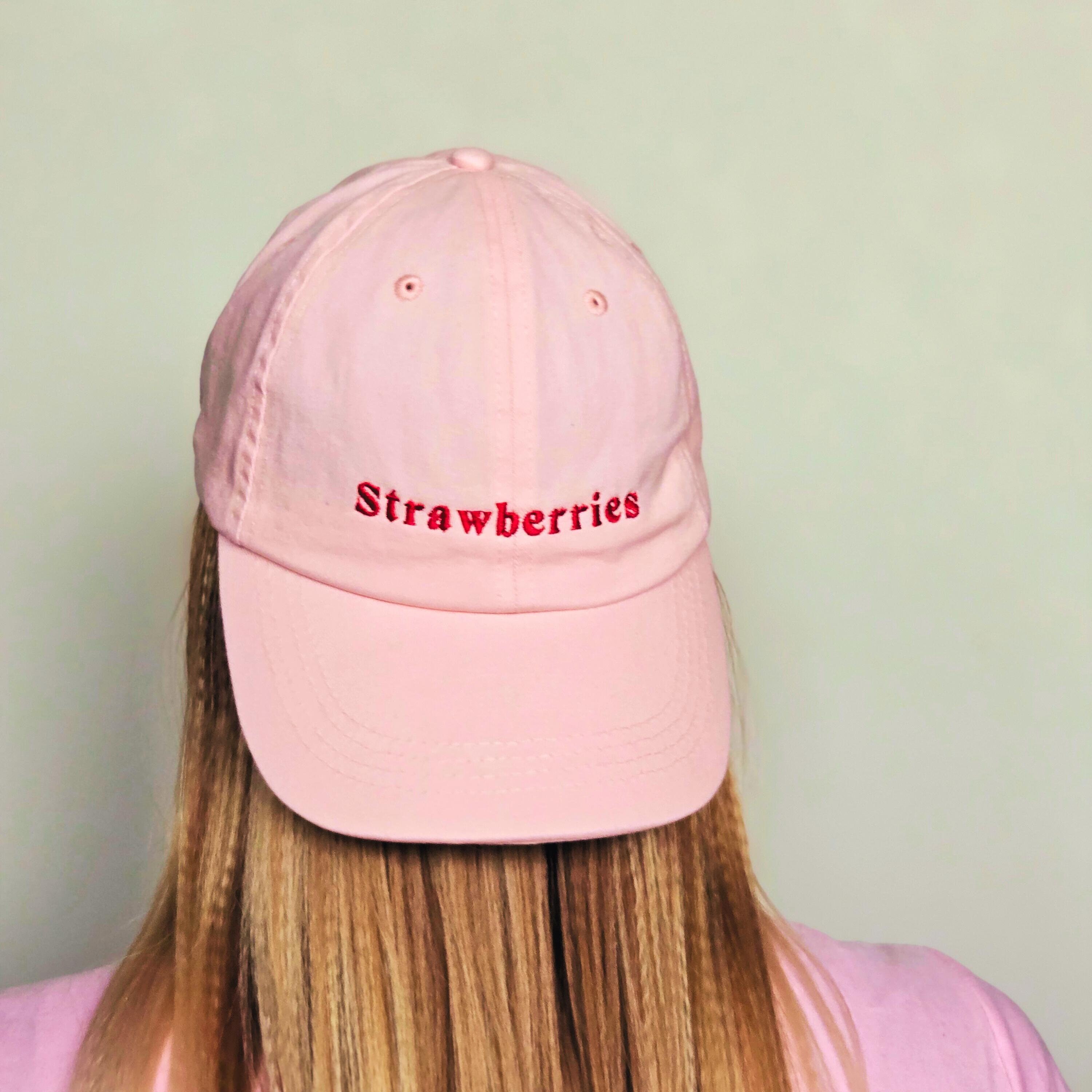 Pink Embroidered Cotton Hat Pastel Baseball Cap Cute Summer Strawberry ...