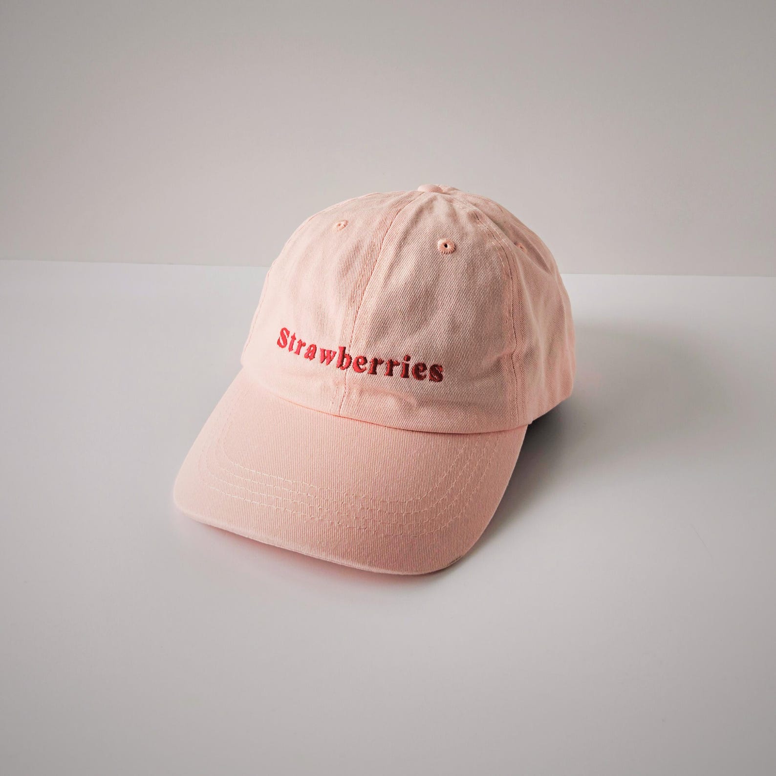 Pink Embroidered Cotton Hat Pastel Baseball Cap Cute Summer Strawberry ...