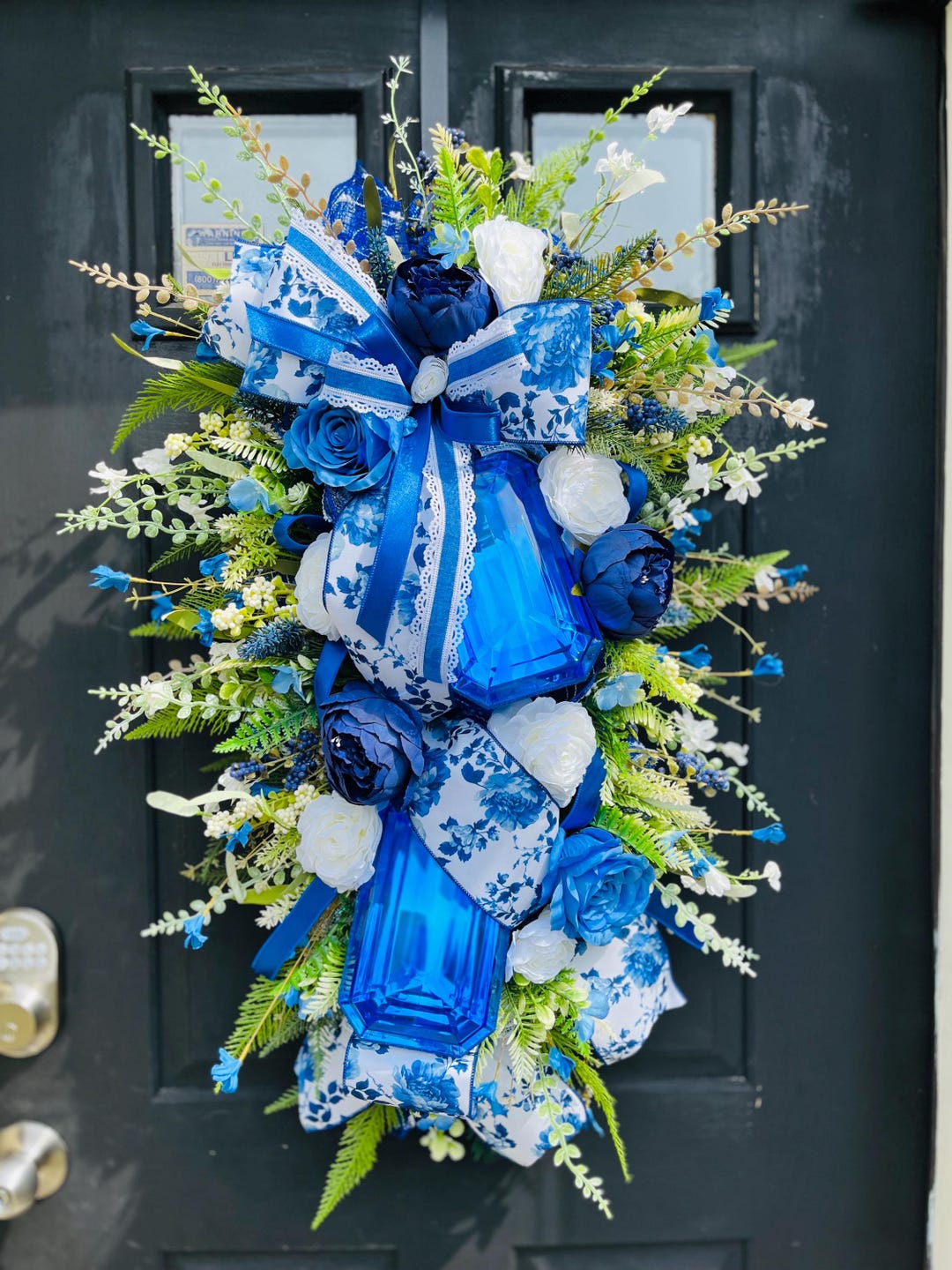 Jewel Swag Wreath, Glam Spring Decor, Blue Swag Wreath, Door Decor, for ...