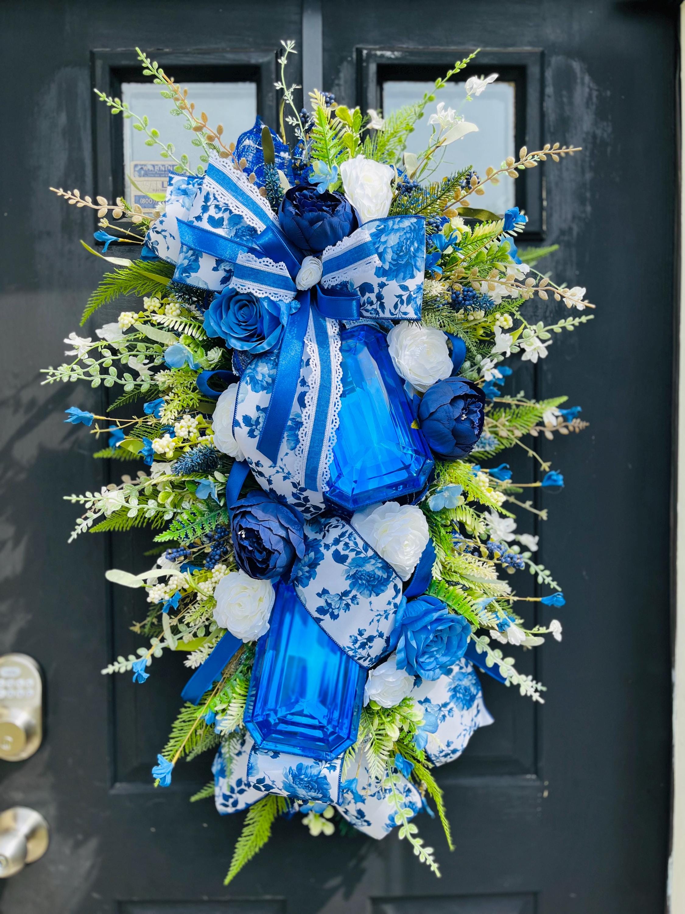 Jewel Swag Wreath, Glam Spring Decor, Blue Swag Wreath, Door Decor, for ...