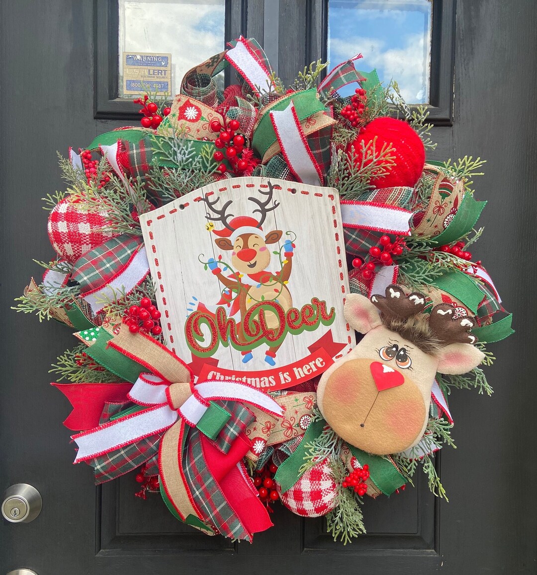Christmas Wreath, Reindeer Christmas Decor, Reindeer Wreath, Christmas ...