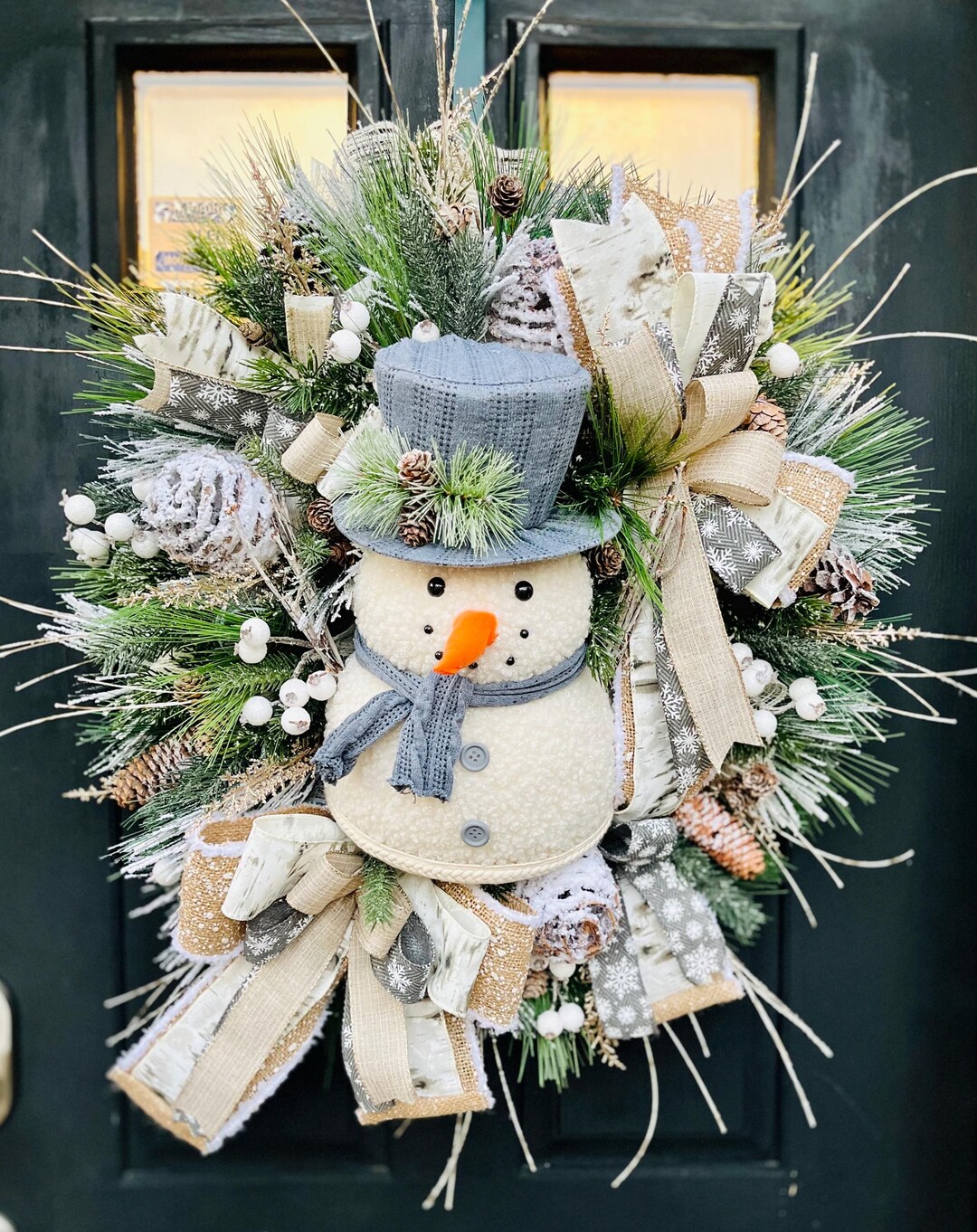 Snowman Wreath, Snowman Head Wreath, Rustic Christmas Wreath, Christmas ...