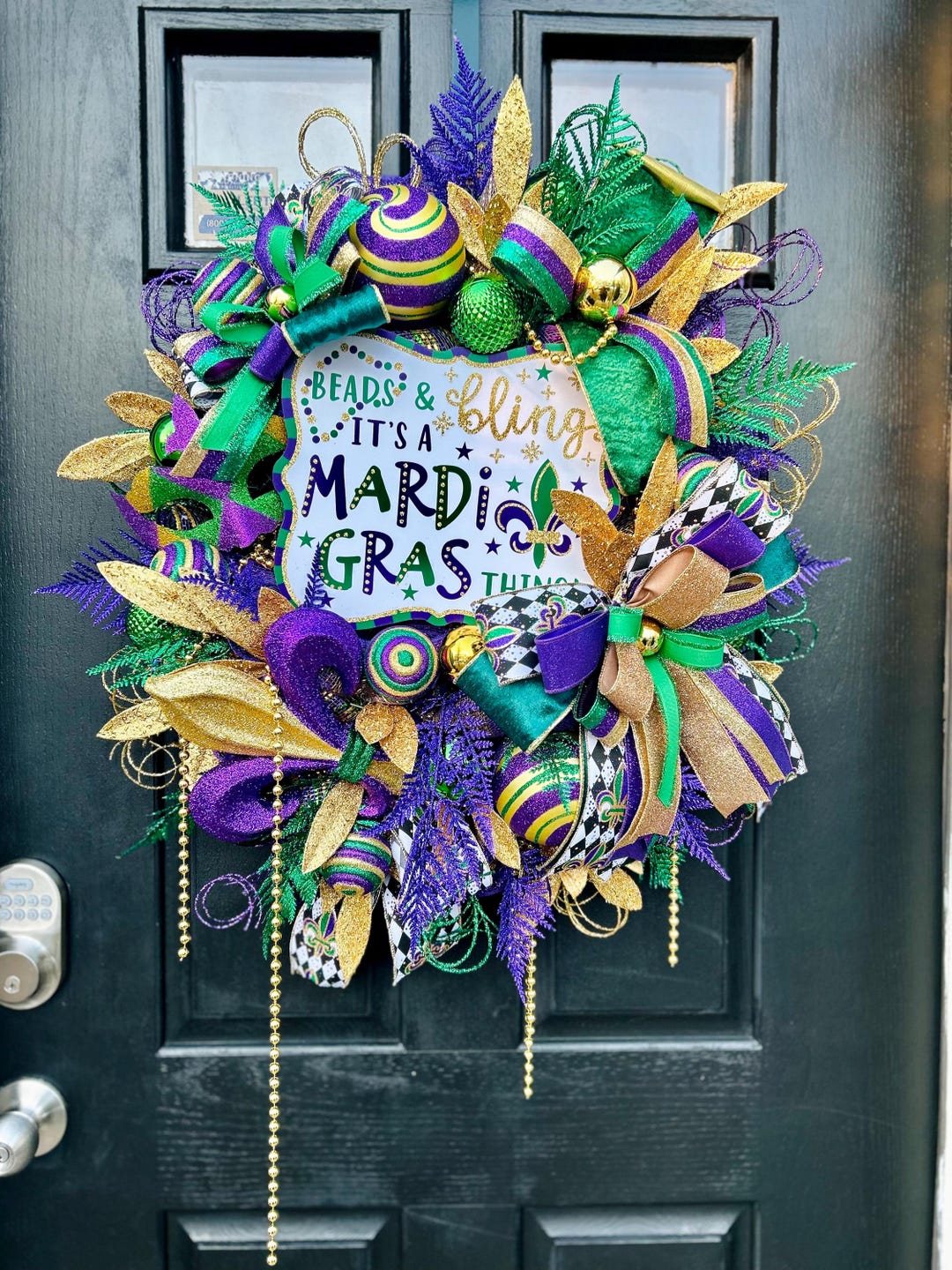 Mardi Gras Door Wreath, Fleur-de-lis Decor, Bling and Beads Wreath ...
