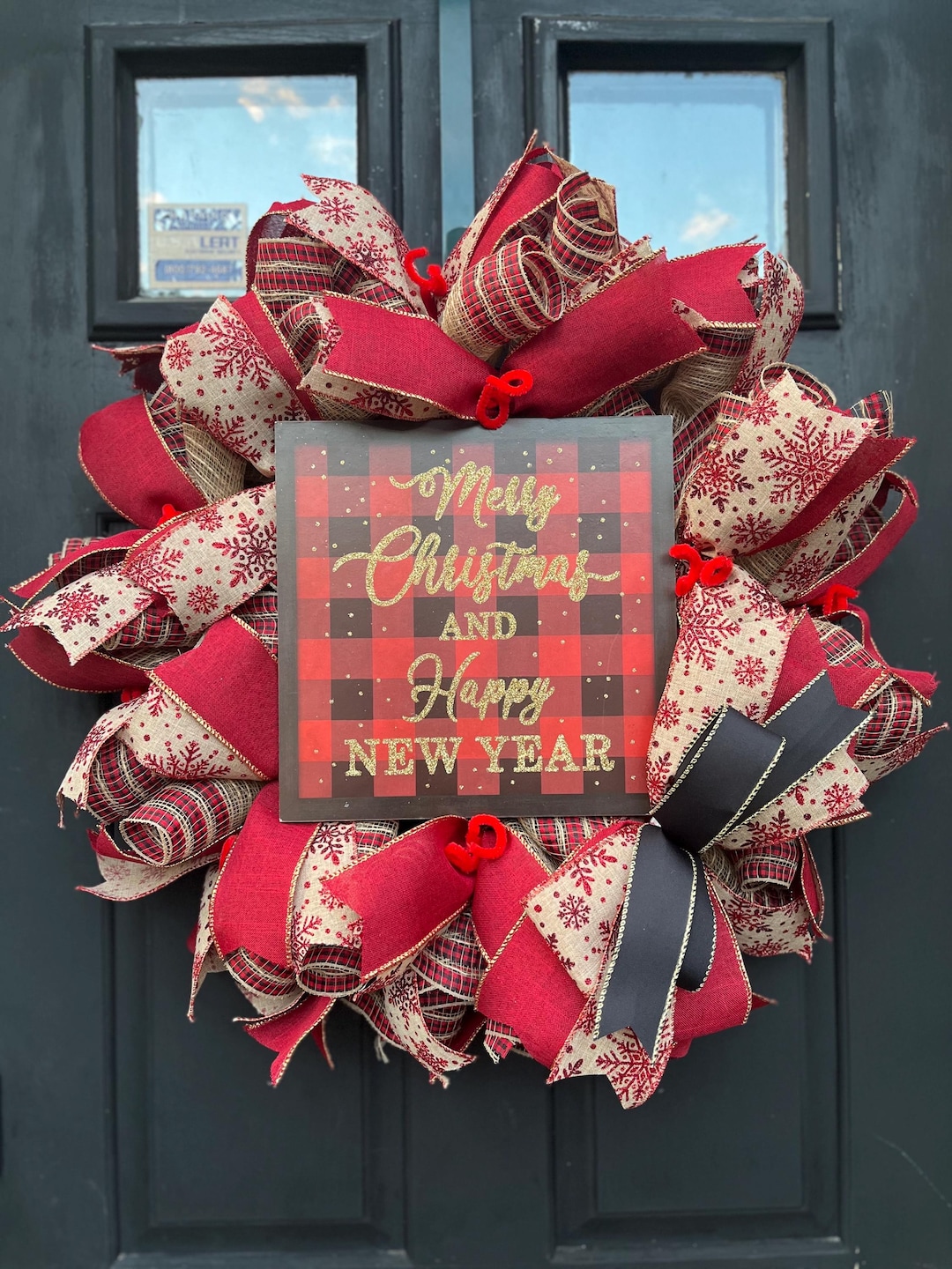 Rustic Christmas Wreath, Merry Christmas & Happy New Year Door Decor - Etsy