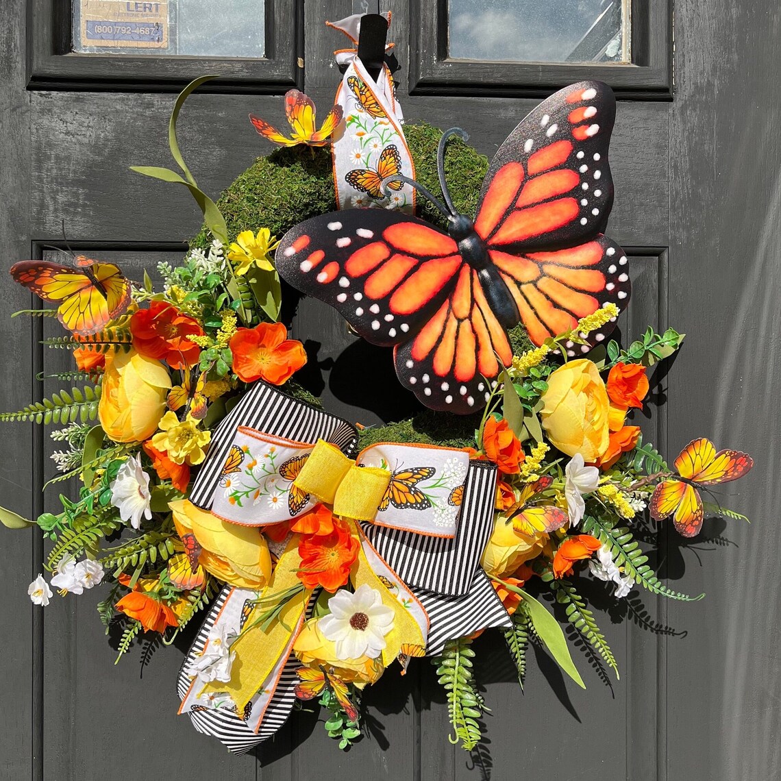 Monarch Butterfly Moss Wreath, Floral Wreath, Spring Wreath, Spring ...
