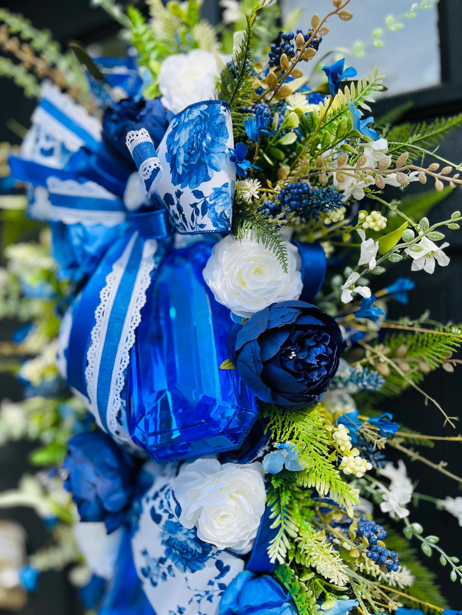 Jewel Swag Wreath, Glam Spring Decor, Blue Swag Wreath, Door Decor, for ...