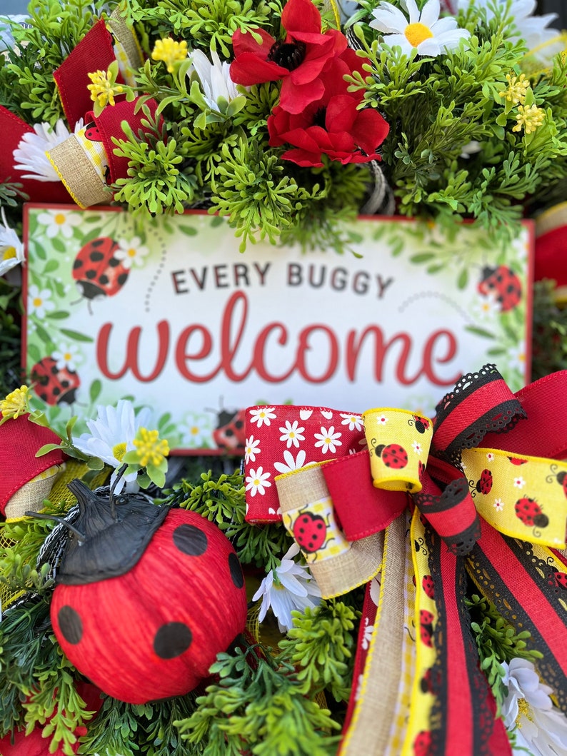 Front Door Decor , Ladybug Decor, Ladybug Wreath, Everyday Door Decor ...