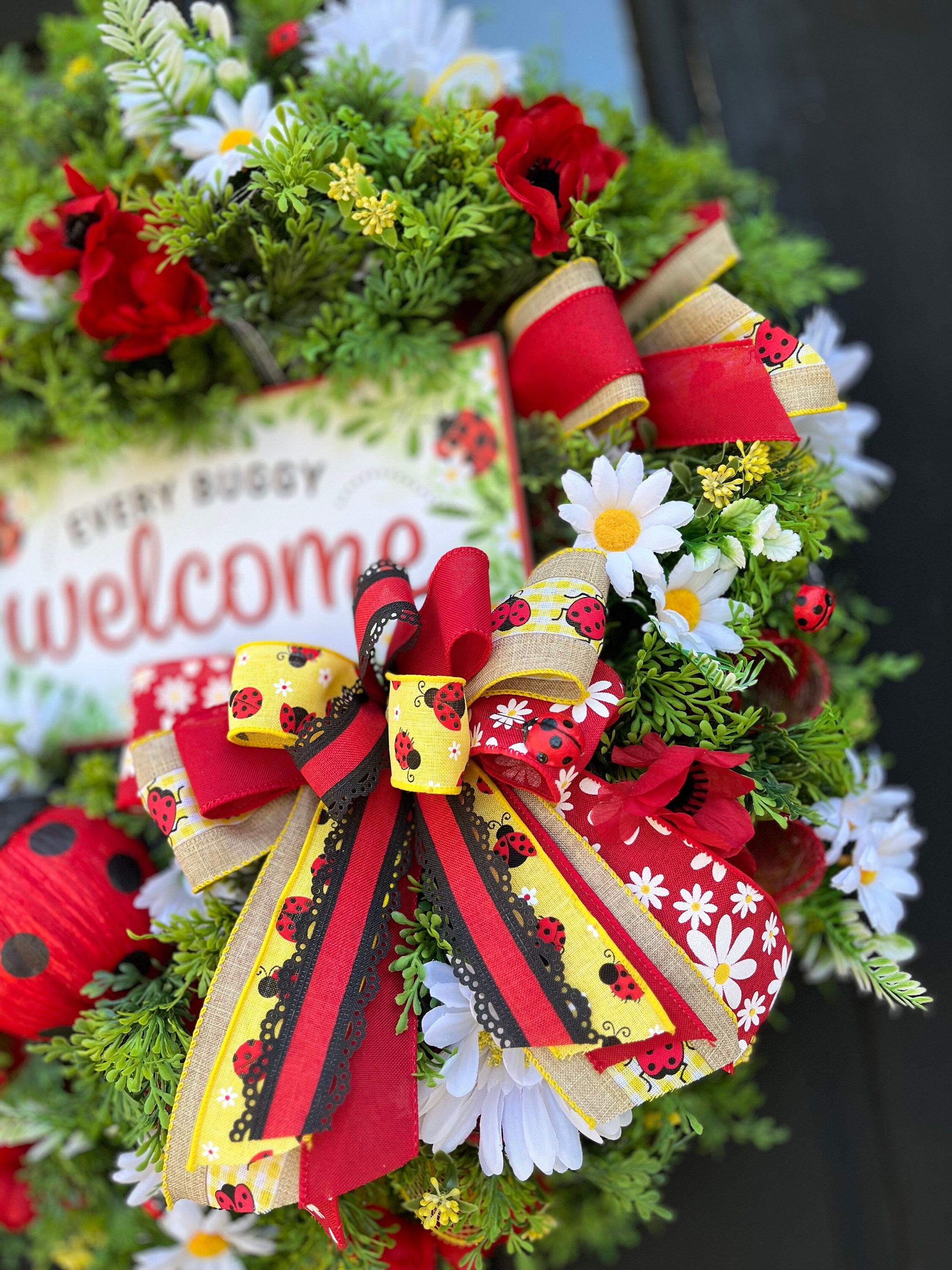 Front Door Decor , Ladybug Decor, Ladybug Wreath, Everyday Door Decor ...