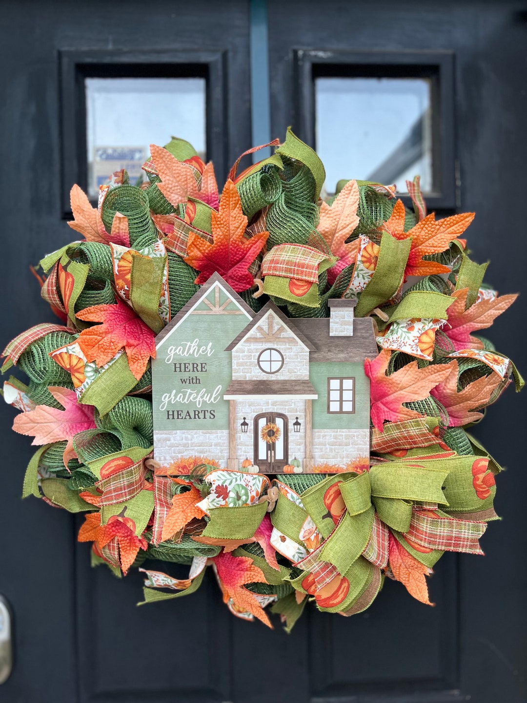Fall Wreath, Family Wreath, Fall Leaves Wreath, Handmade Wreath, Door ...