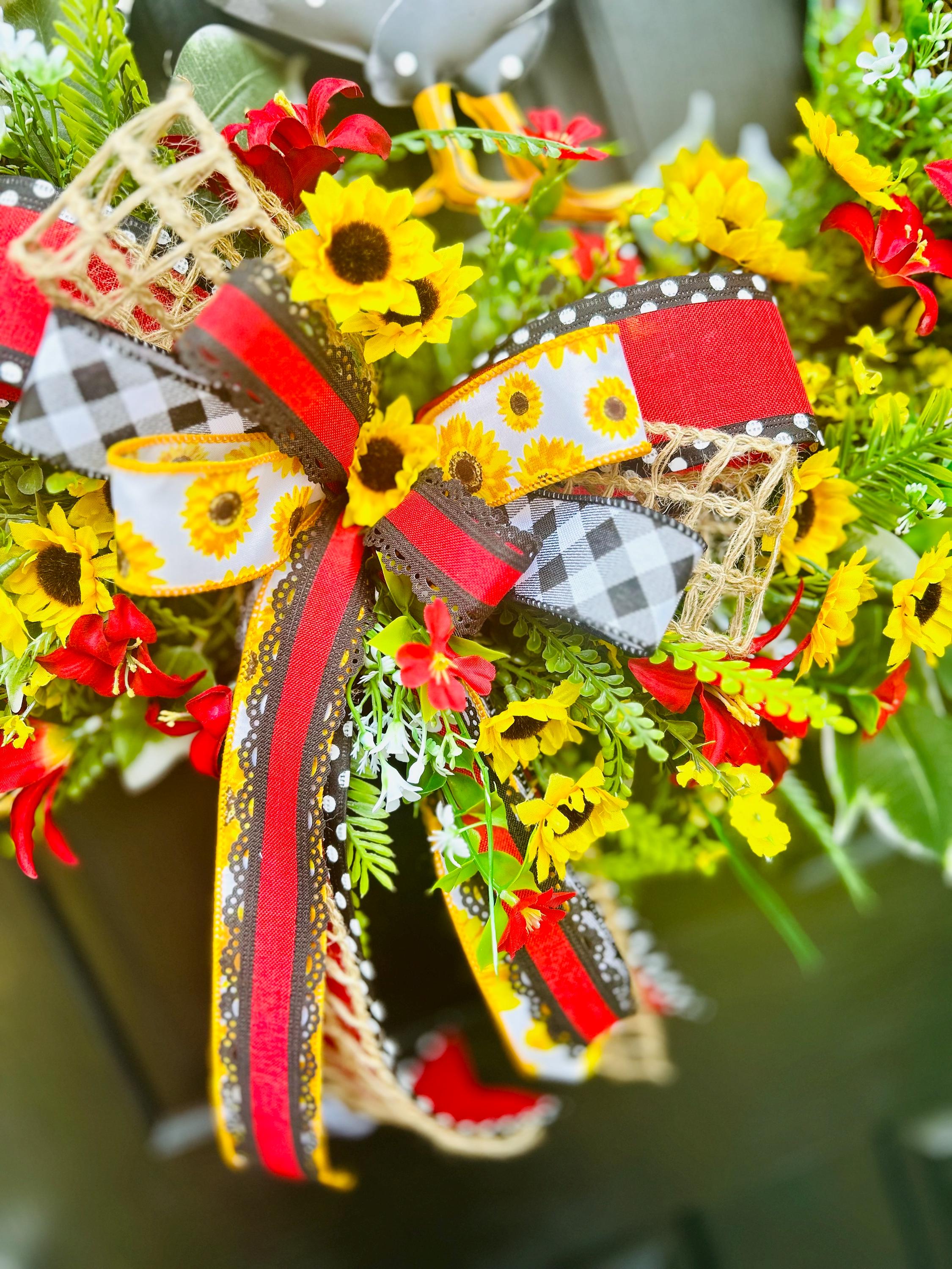 Rustic Rooster Wreath, Farmhouse Chicken Door Decor, Sunflower Floral ...