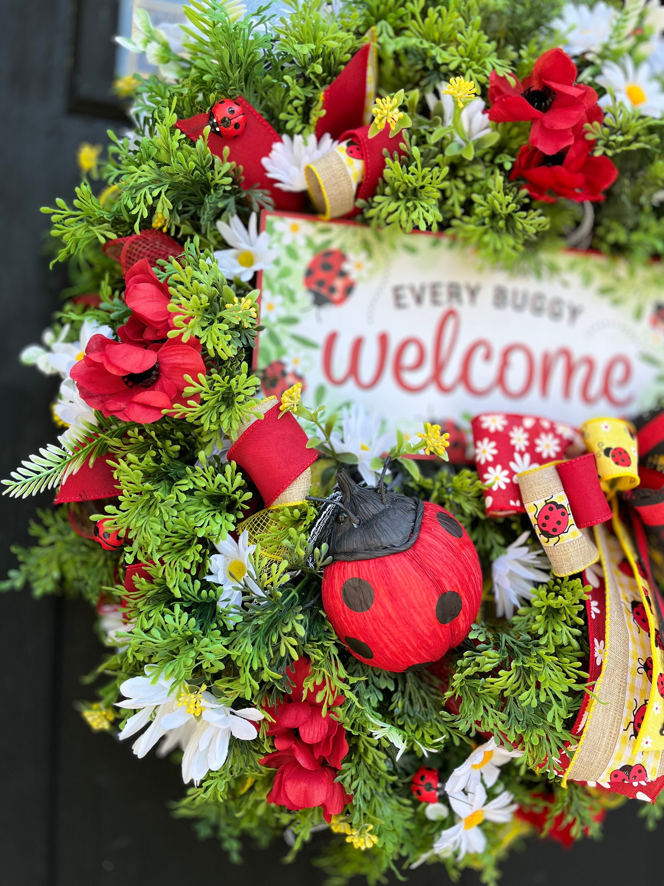 Front Door Decor , Ladybug Decor, Ladybug Wreath, Everyday Door Decor ...