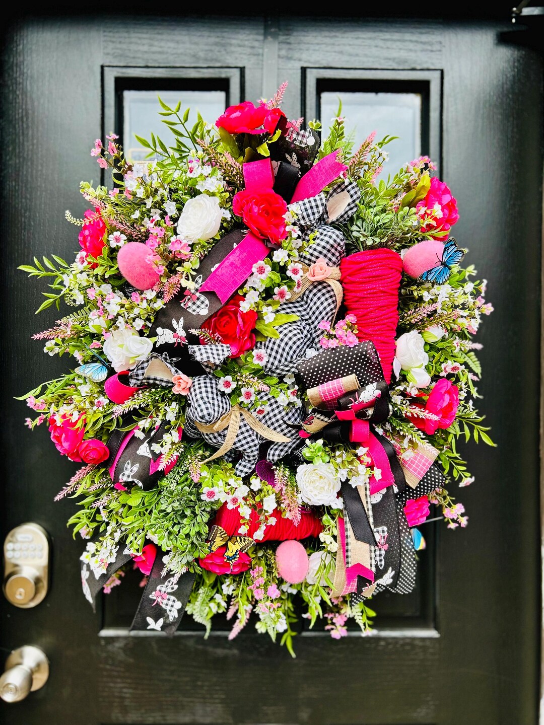 Easter Bunny Wreath for Front Door, Pink Spring Wreath, Bunny Rabbit ...