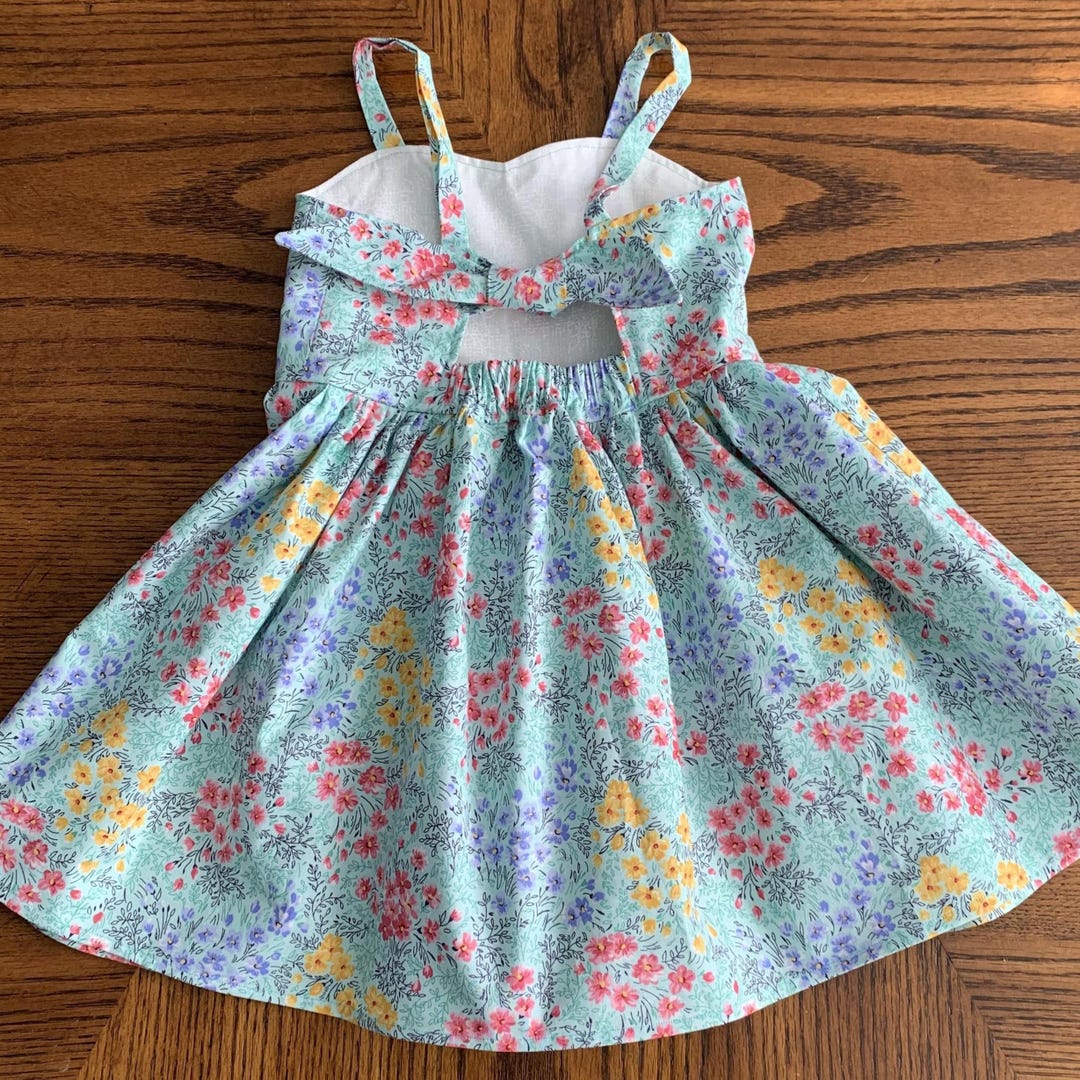 Girls Spring Floral Dress, Spring Flower Twirly Dress, Blue Flowered ...