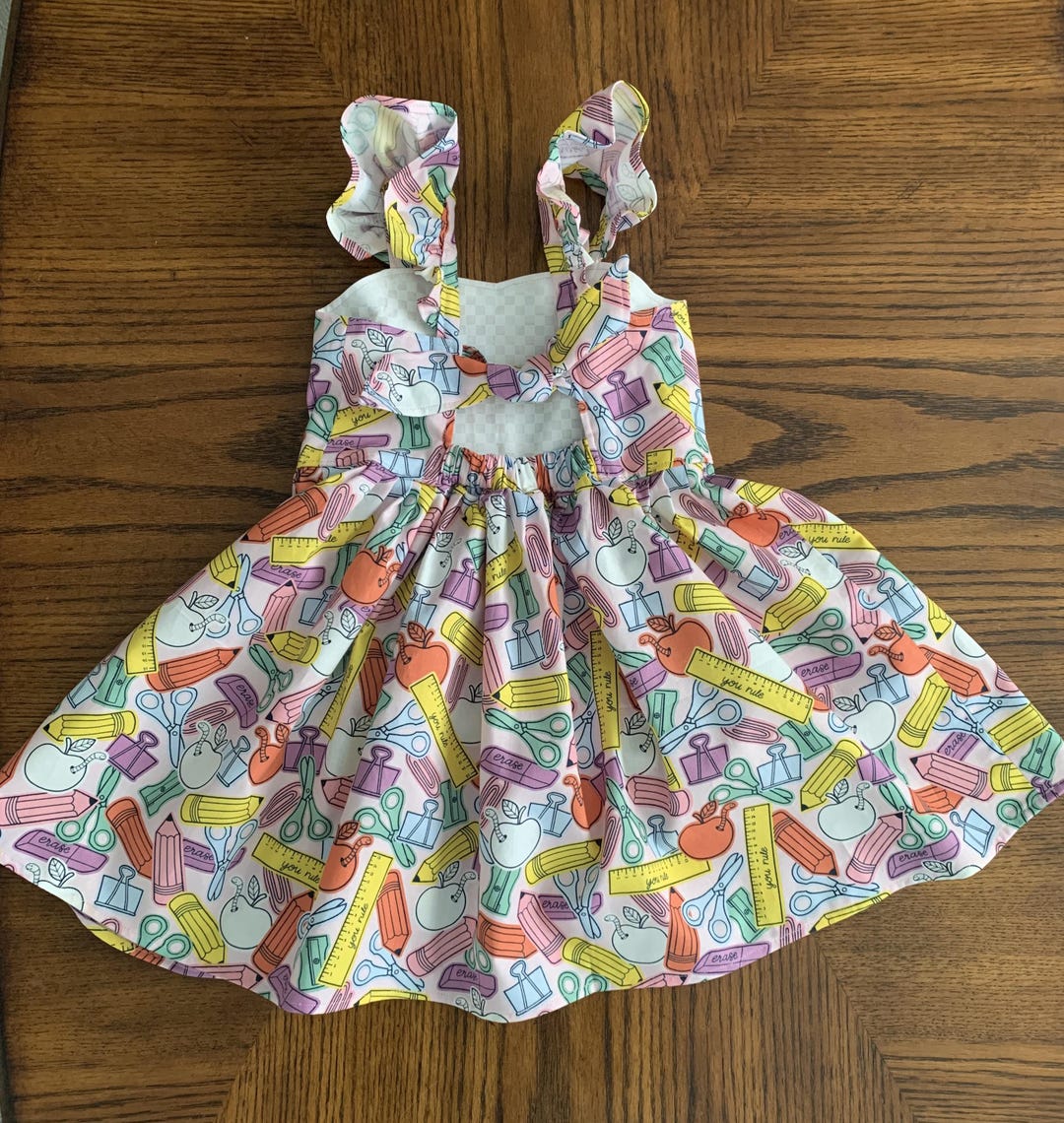 Pink Back to School Dress for Girls: Flutter Sleeve Twirl Dress With ...