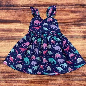 Dinosaur Dress for Girls, Birthday Gift, Pink Dinosaur Twirly Dress ...