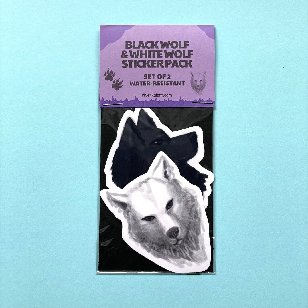 Black & White Wolf Sticker Pack - Set of 2 Water-resistant Stickers ...