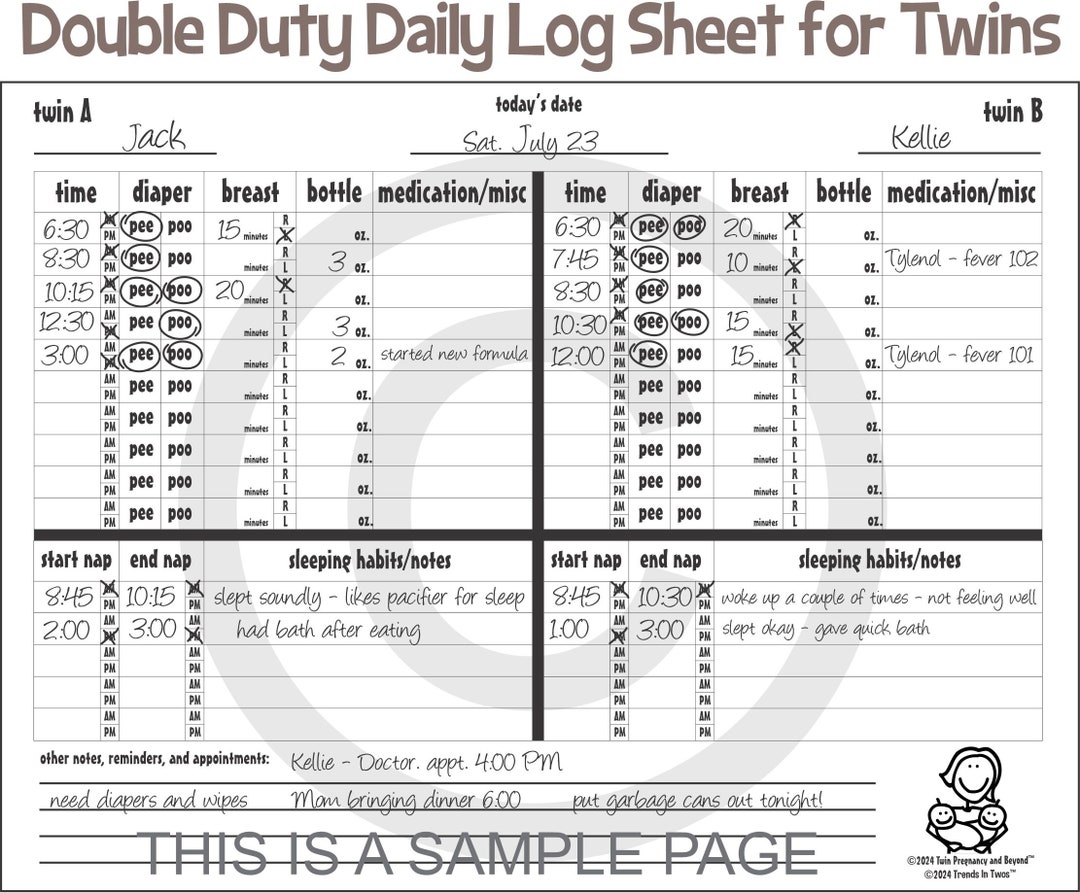 Double Duty Log Sheet for Twins - Digital Download - Etsy