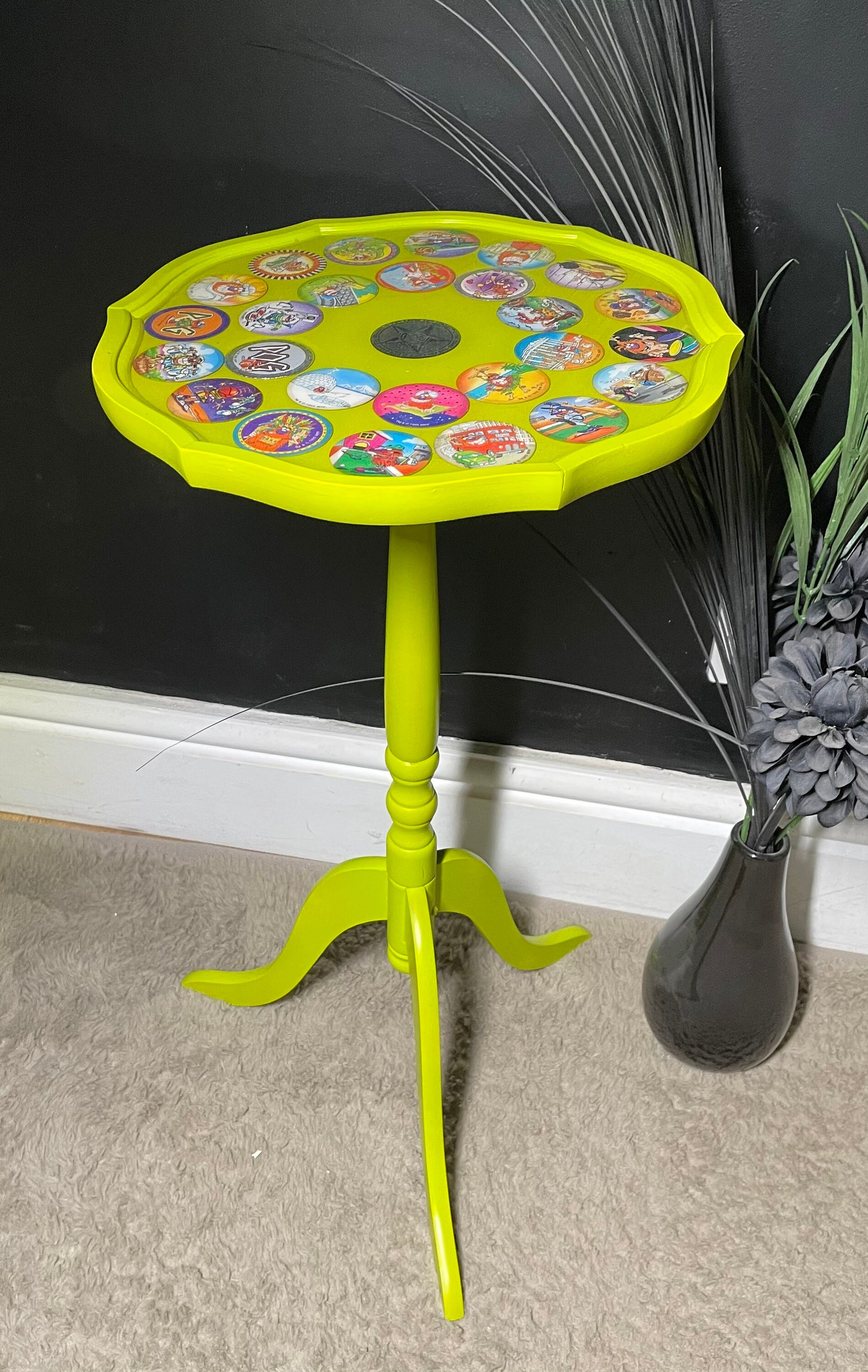 Retro POGS Game Epoxy Resin Wine Table. Tripod End Side Table - Etsy UK