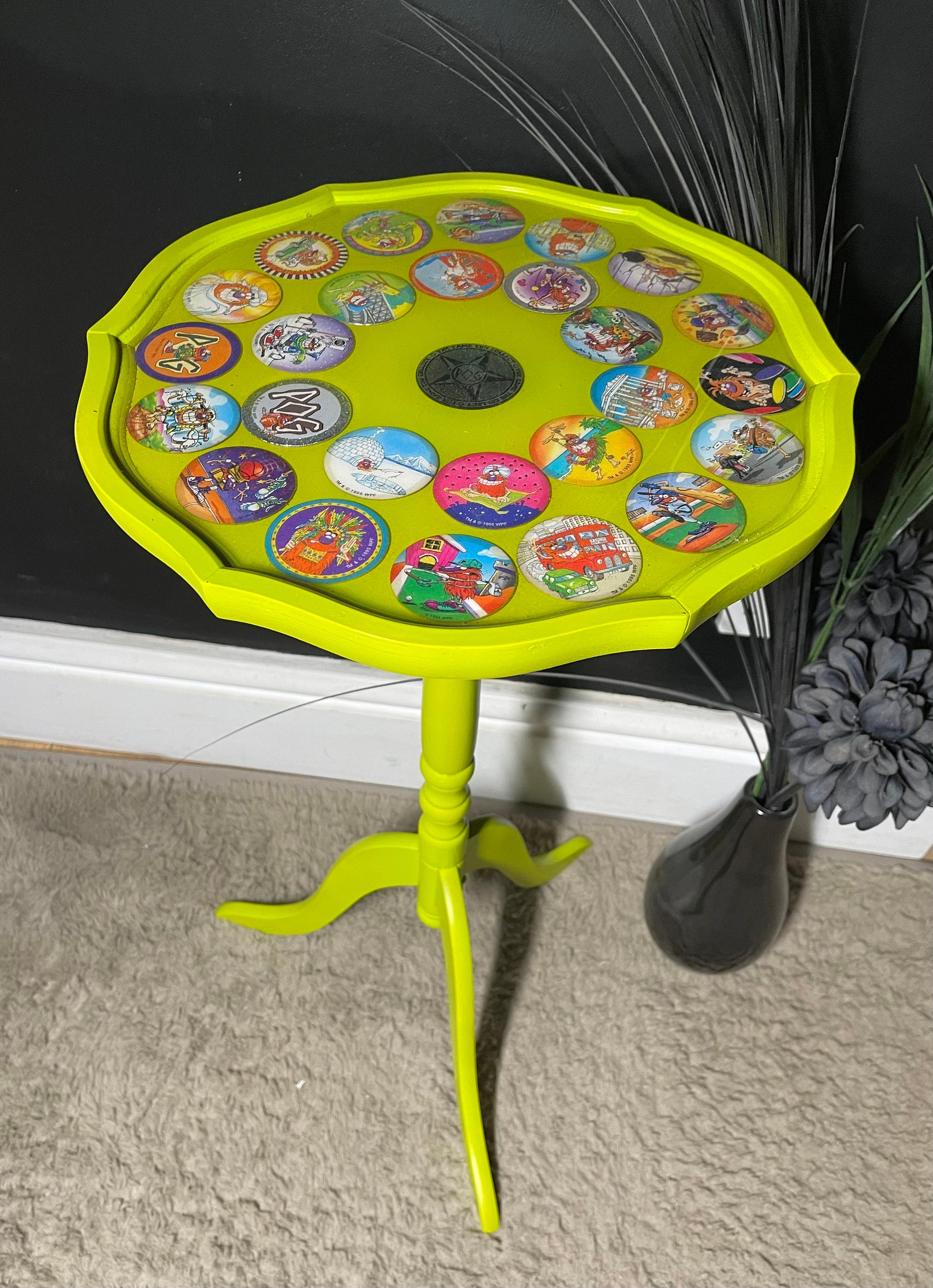 Retro POGS Game Epoxy Resin Wine Table. Tripod End Side Table - Etsy UK
