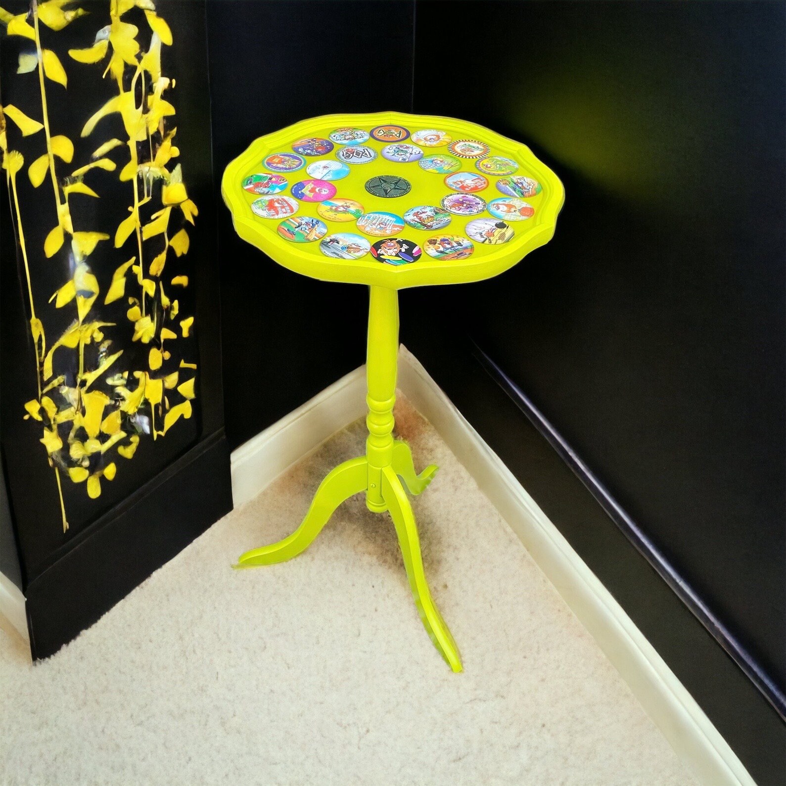Retro POGS Game Epoxy Resin Wine Table. Tripod End Side Table - Etsy UK