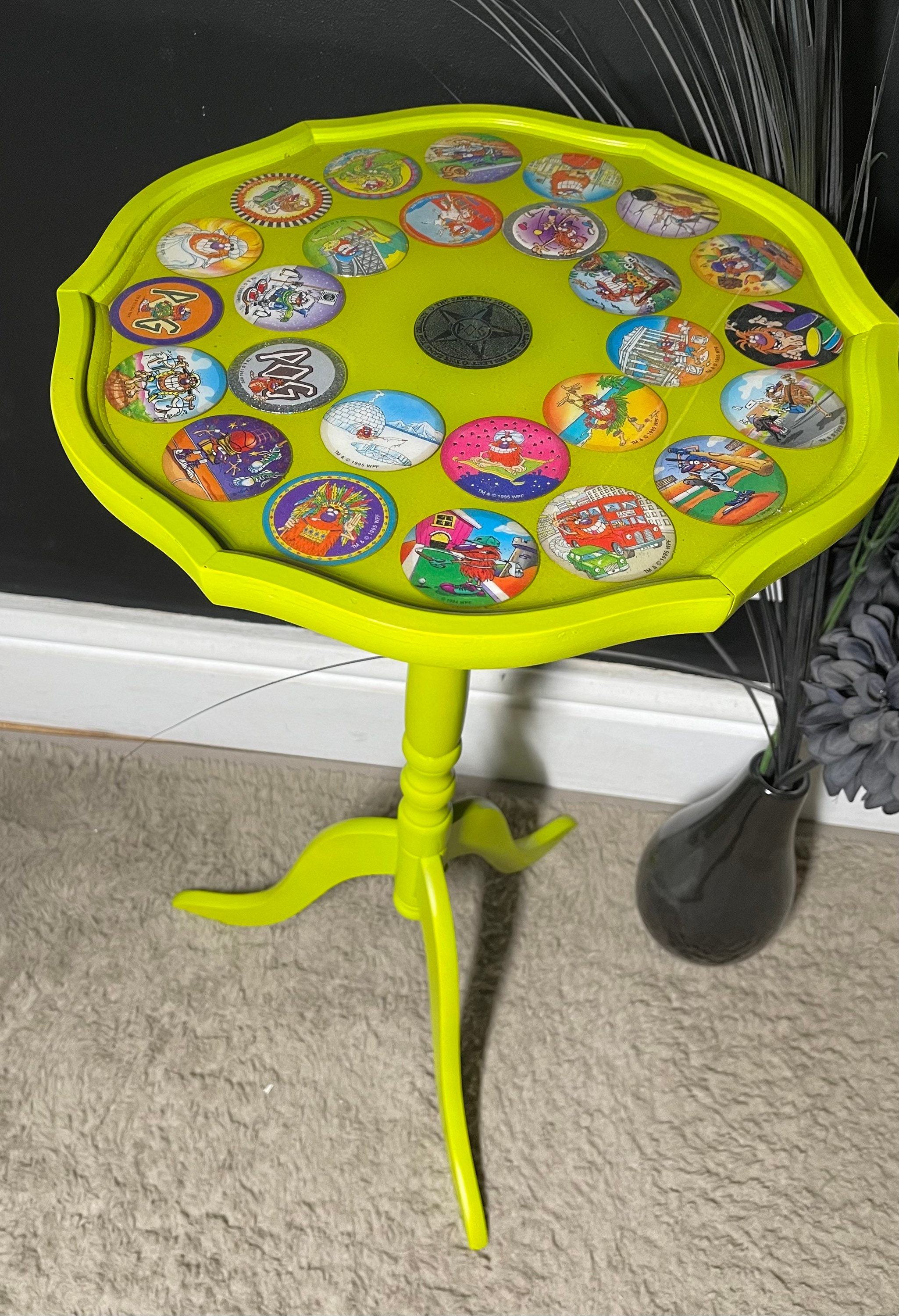 Retro POGS Game Epoxy Resin Wine Table. Tripod End Side Table - Etsy UK