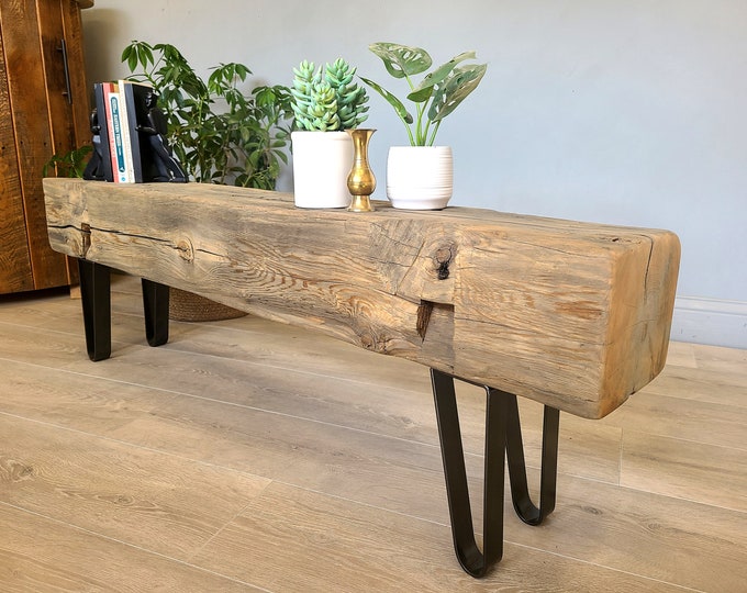 Antique Barn Beam Bench, Reclaimed Wood Art Stand, Massive End Table ...