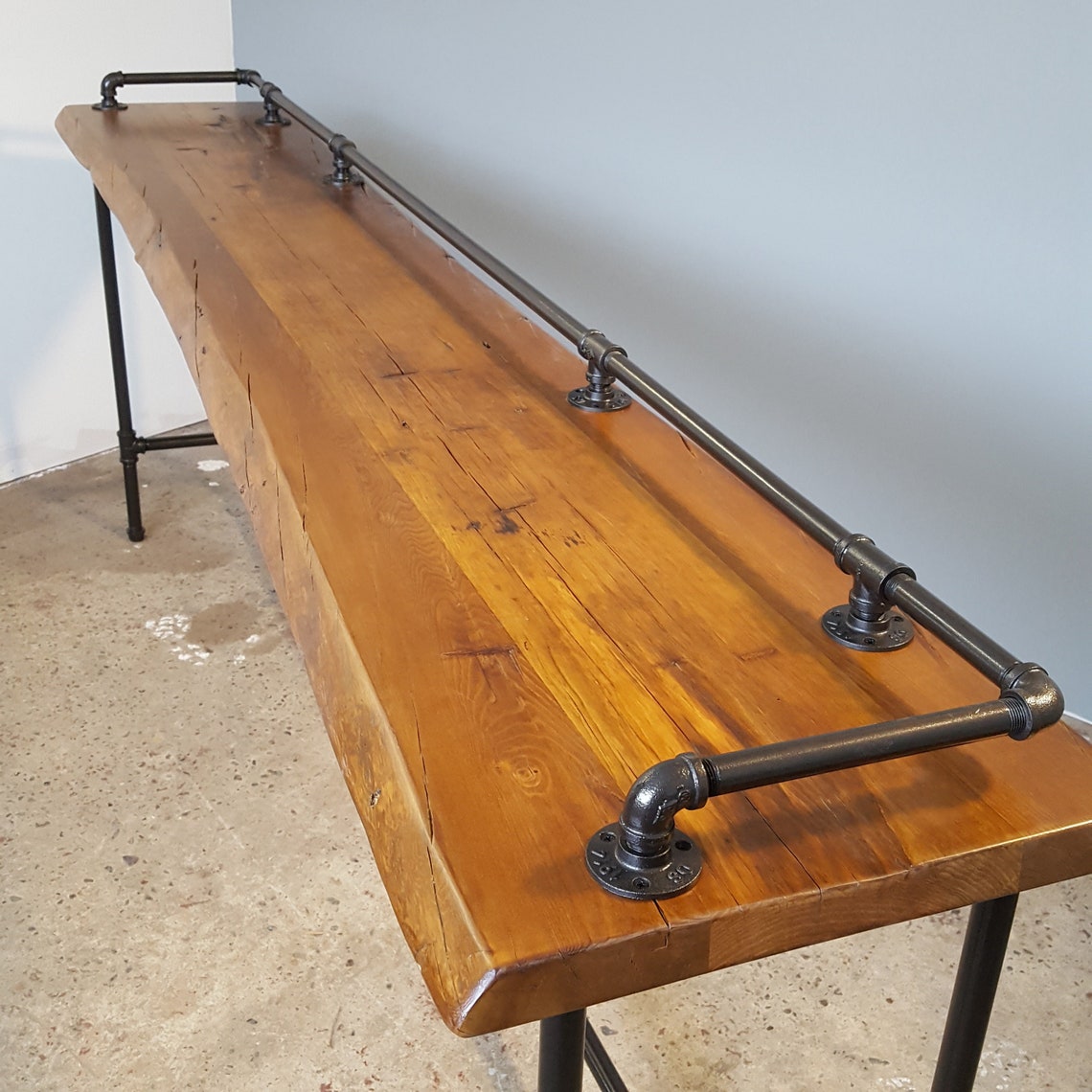 Drink Rail Table Reclaimed Wood Bar Natural Live Edge | Etsy