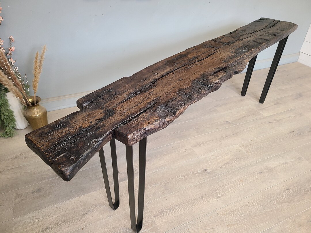 Historic Rustic Reclaimed Wood Console Table, Log Cabin Dovetail Notch ...