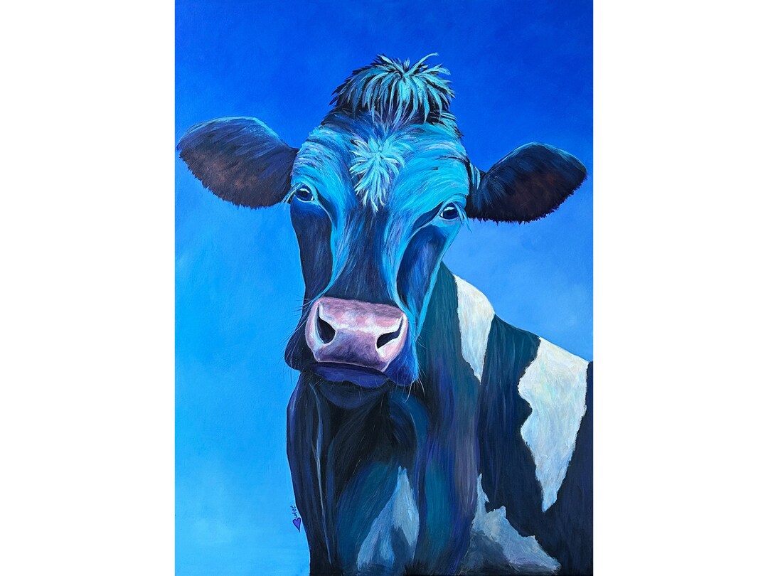 Blue Cow Art Print: Holstein Painting, Contemporary Wall Decor - Etsy