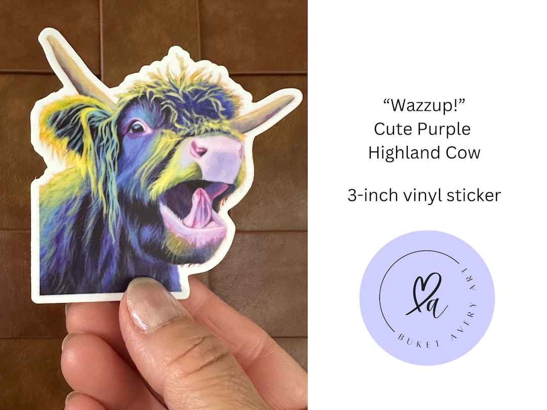 Cute Purple Highland Cow Vinyl Sticker Waterproof Laptop Sticker Cell ...