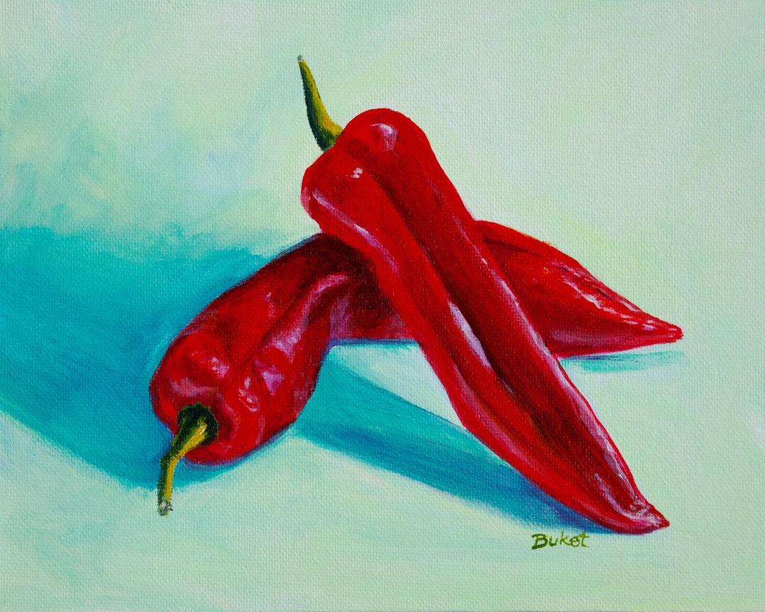 Paprikas Original Fine Art Print Red Paprikas Still Life Painting Art ...