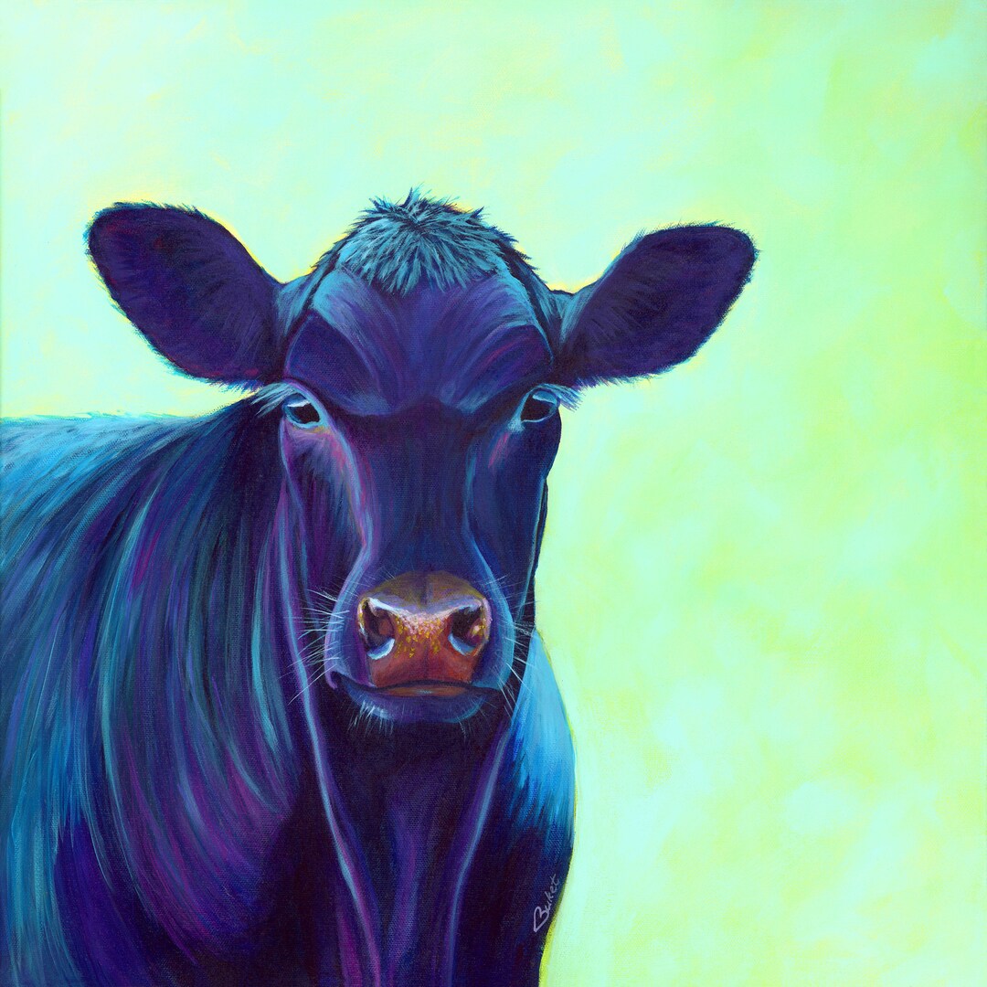 Blue Cow Art Print: Colorful Farmhouse Decor - Etsy