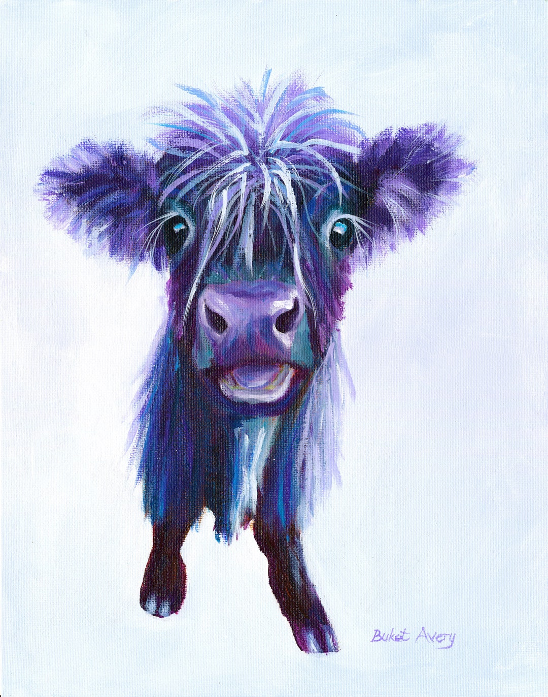 Happy Purple Highland Cow Art Print: Whimsical Home Decor - Etsy