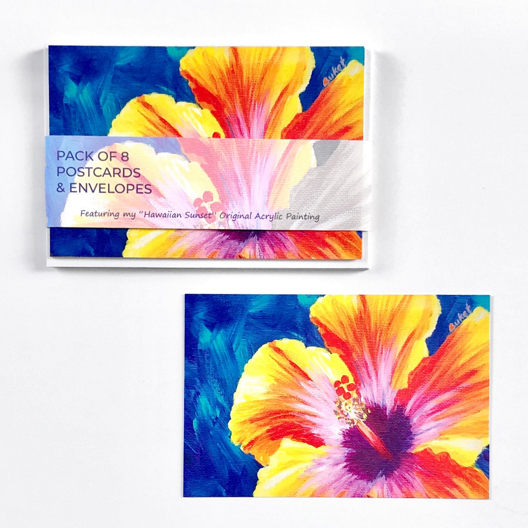 Hawaiian Sunset Hibiscus Note Cards: Floral Stationery Set of 8 - Etsy