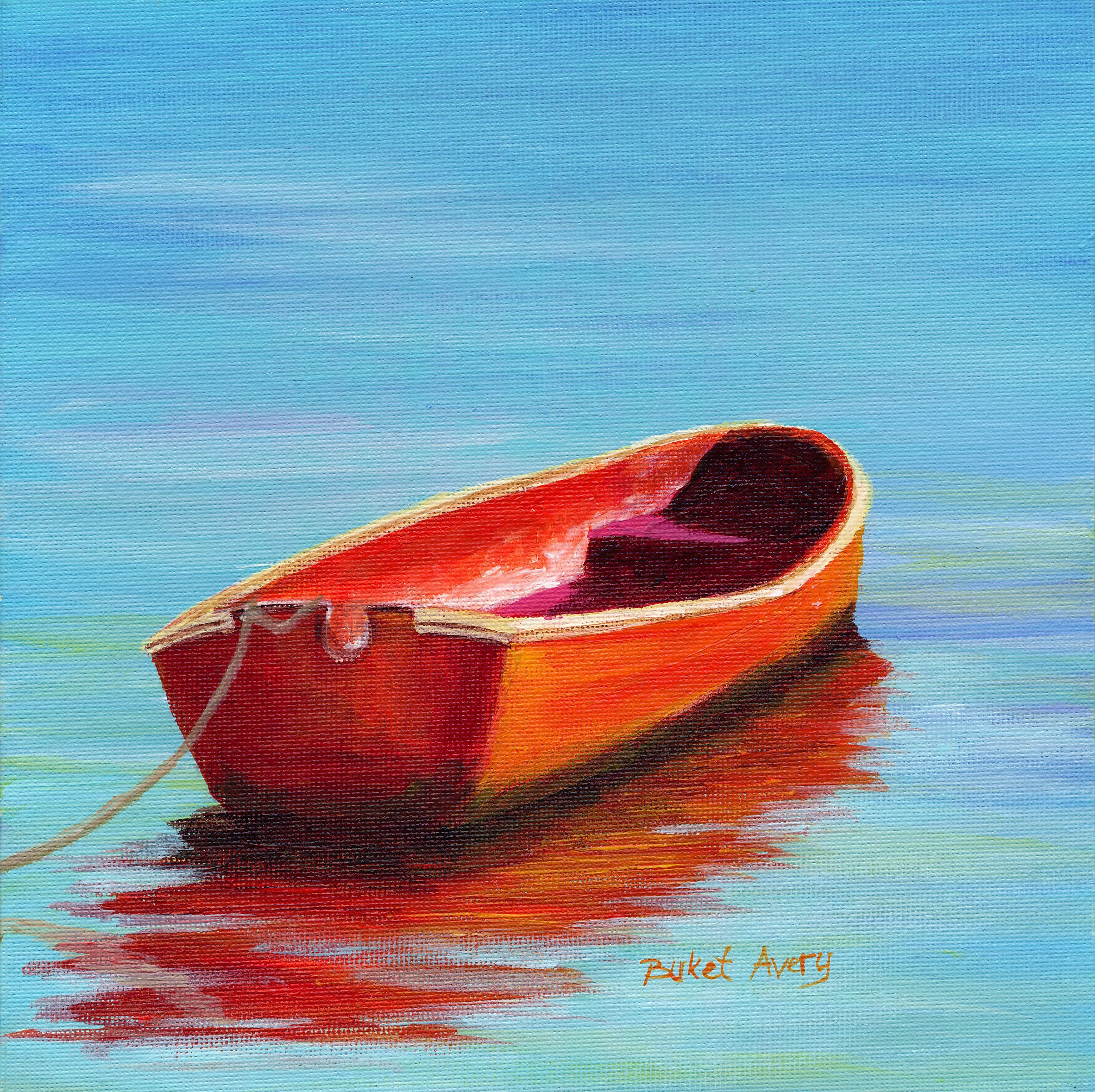 Red Boat Art Print: Coastal Acrylic Painting, Nautical Wall Art - Etsy